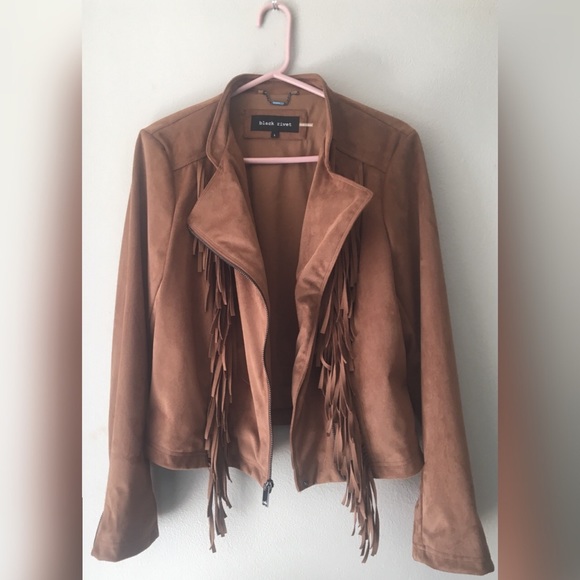 Black Rivet | Jackets & Coats | Womens Jacket Faux Suede Fringe Camel L ...
